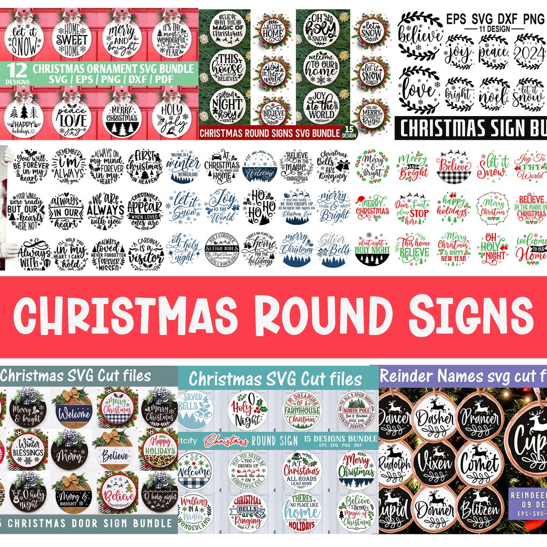 150 Christmas Round Sign Svg, Christmas Round Sign Mega Bundle, Door ...