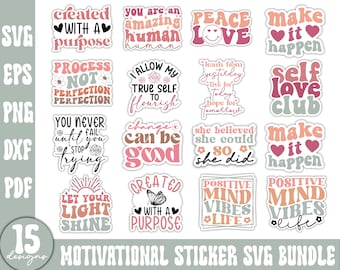 Boho Motivational Quotes Svg Png Bundle, Positive Stickers, Daily ...