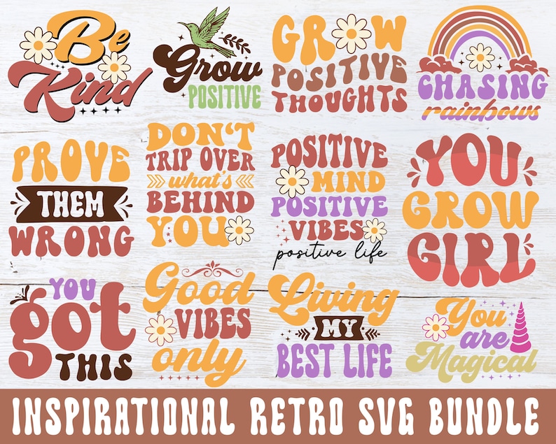 Inspirational Quotes Svg Bundle, Groovy Inspirational Bundle, Retro ...