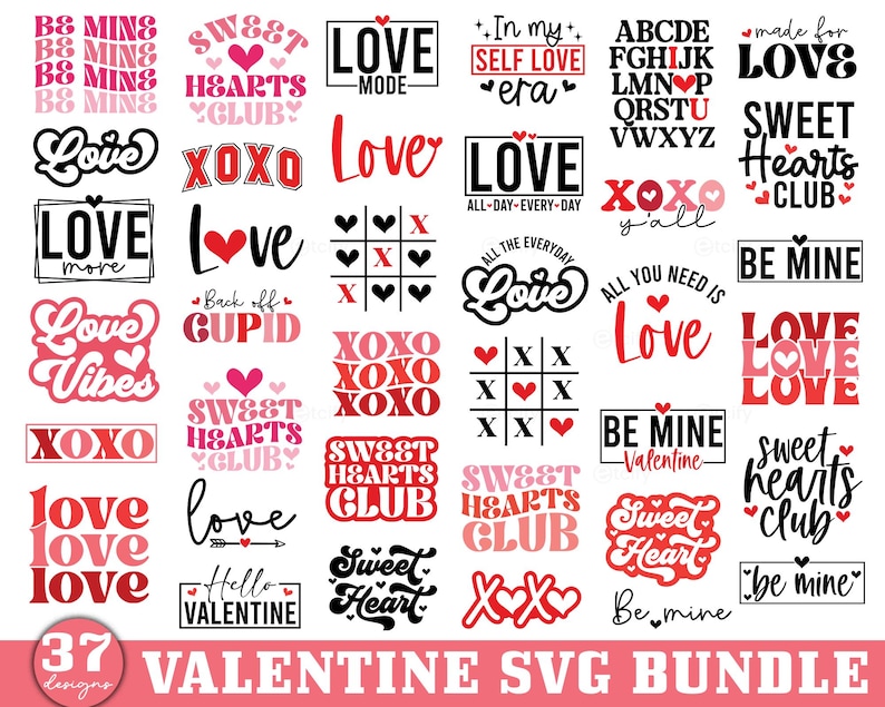 37 Valentine Designs Bundle, Valentine SVG Bundle, Heart Svg, Digital ...