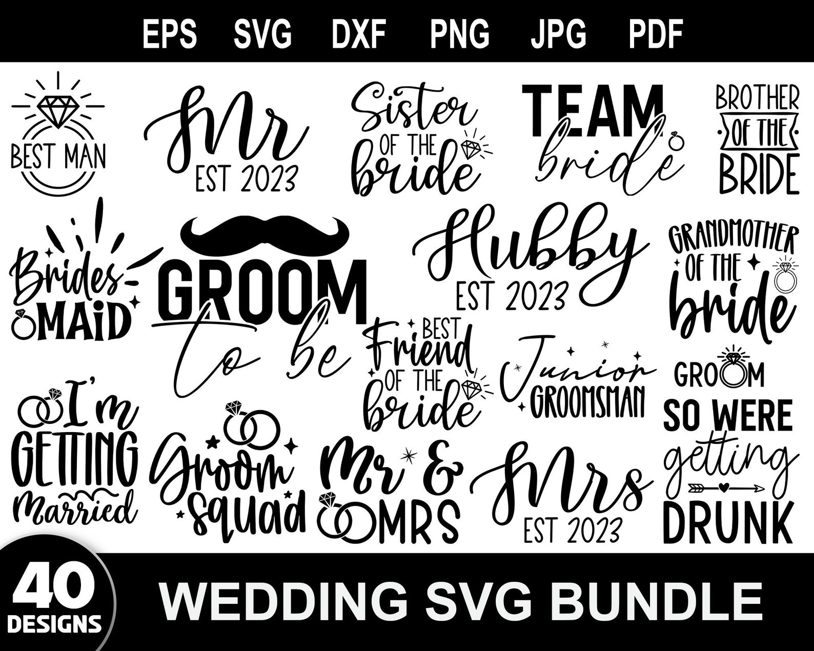 40 Wedding Quotes SVG Bundle, Mr Mrs Svg, Wife Husband Svg, Bride Svg ...