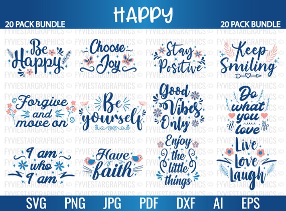 Happy Quotes Svg Bundle Happy Svg Happiness Quotes Bundle | Etsy