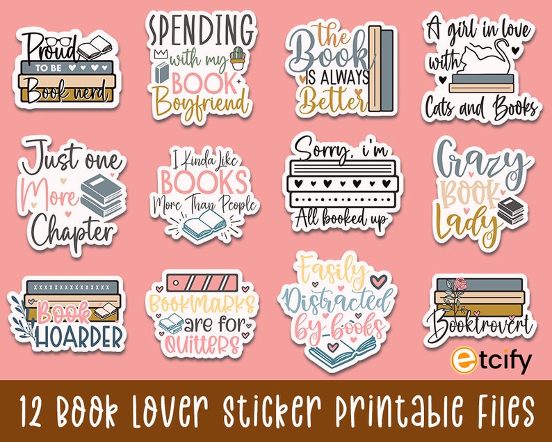 Book Lovers Sticker Bundle, Book Sticker Png, Book Lover Book Reader ...