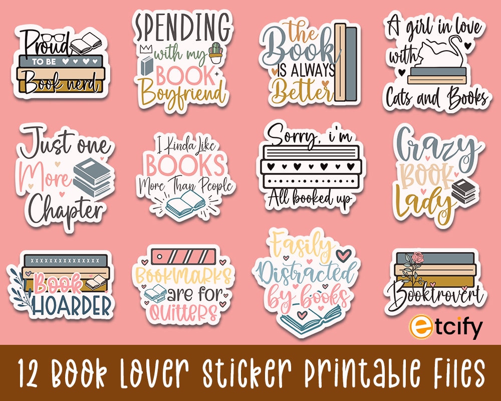 Book Lovers Sticker Bundle, Book Sticker Png, Book Lover Book Reader ...