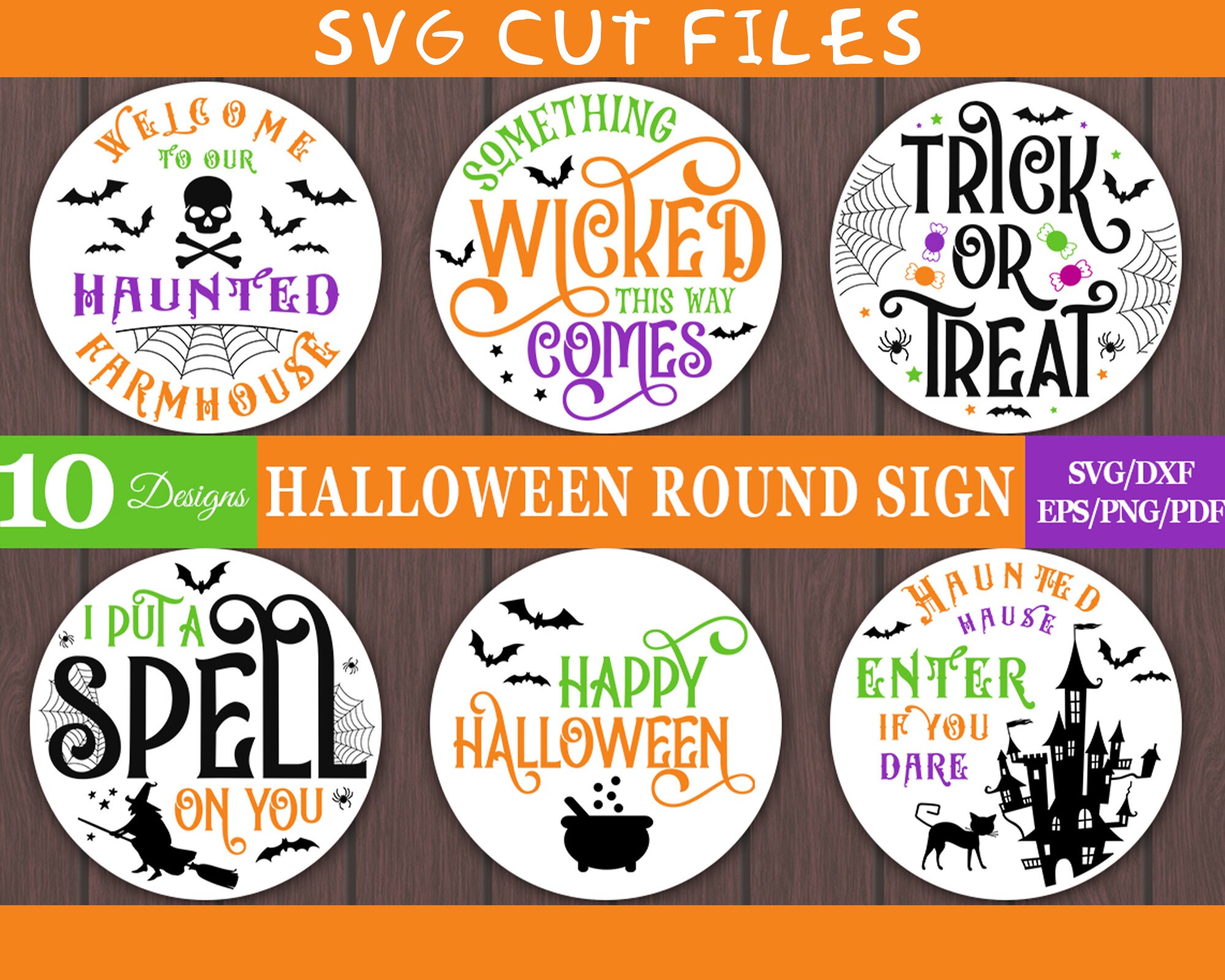 Halloween Round Sign Bundle, Farmhouse Signs, Circle Svg, Circle Signs ...