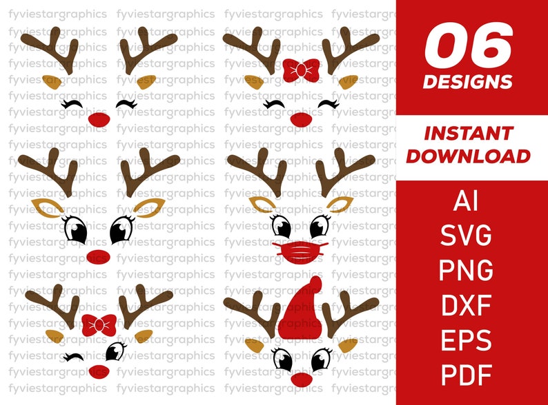 Christmas Reindeer Faces SVG Bundle, Reindeer SVG, Girl Reindeer SVG ...