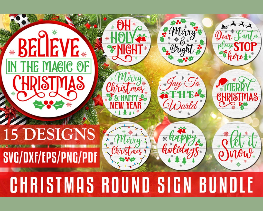 Christmas Round Signs SVG Bundle, Christmas Sign Bundle, Sign Bundle ...