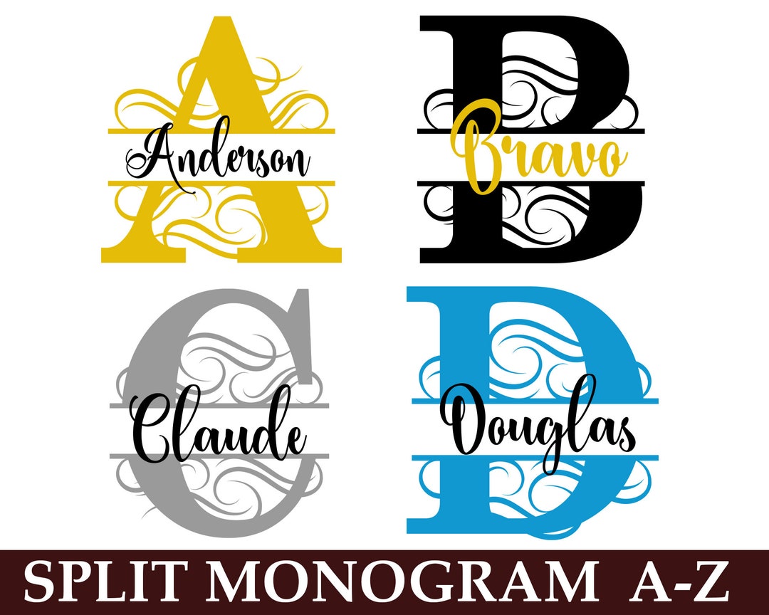 Split Monogram Bundle, Words Monogram Svg, Monogram Alphabets, A-Z 26 ...