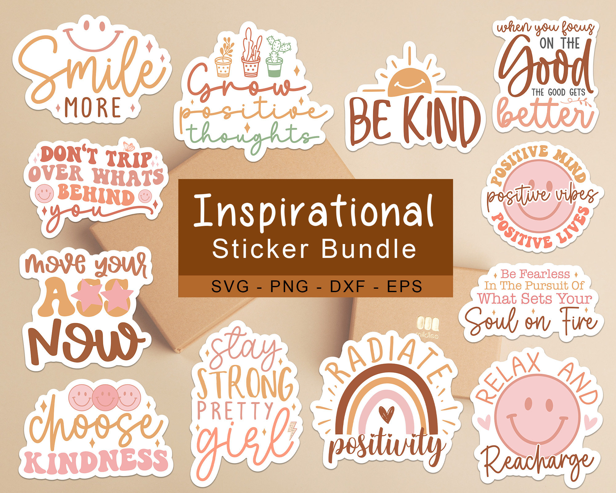 Boho Inspirational Digital Sticker Bundle, Boho Inspirational Quotes ...