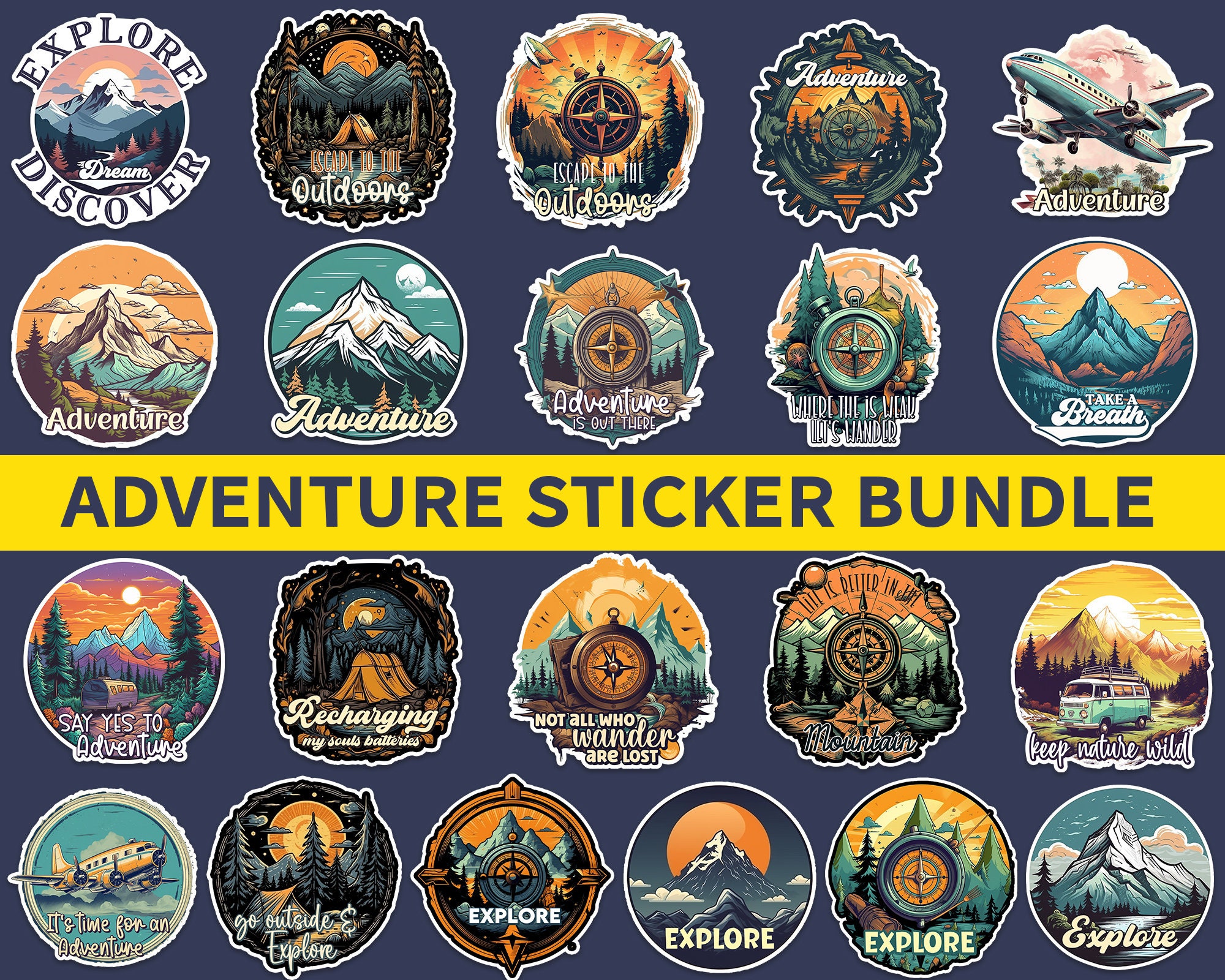 21 Adventure Stickers Png, Adventure Sticker Bundle, Adventure Outdoor ...