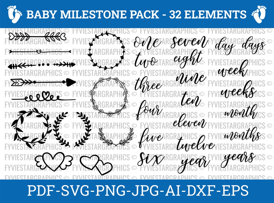 Baby Milestone 32 Elements Pack Svg Bundle | Instant Download SVG ...