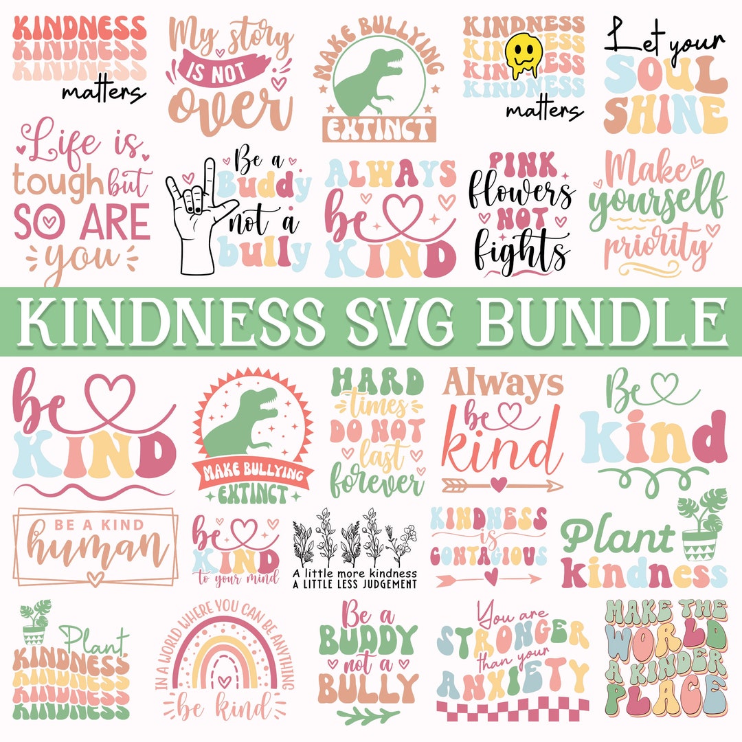 Boho Kindness Svg Png Bundle, Anti Bullying Svg Bundle, Retro Kindness ...