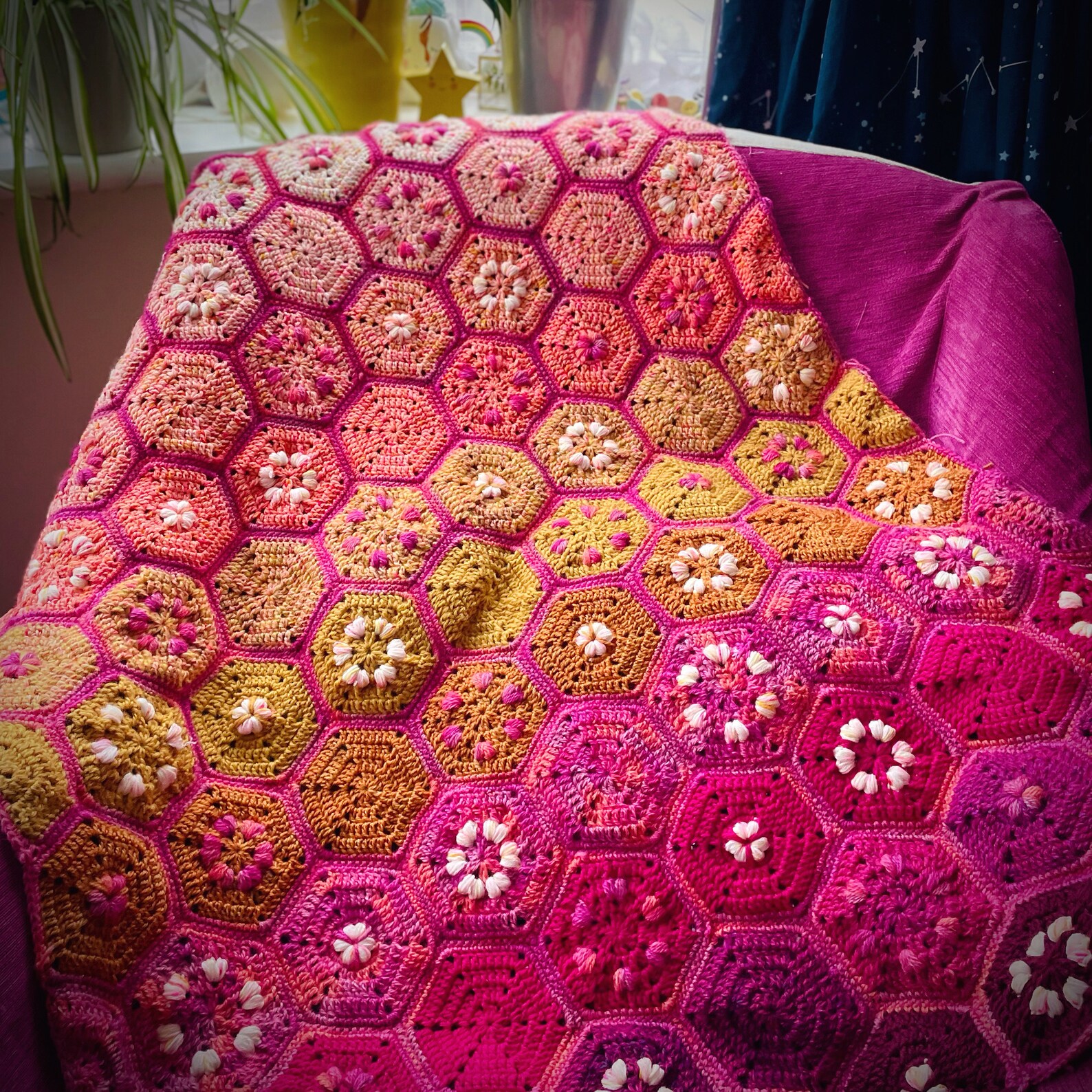 Crochet Blanket PDF Pattern Honeycomb of Hearts English UK | Etsy