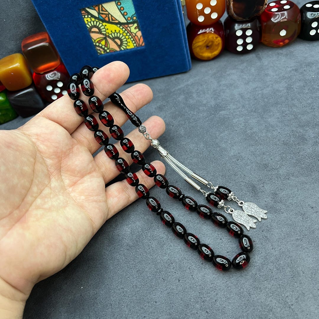 Black & Red Stripe Prayer Beads Turkish Tasbih, Islamic Gift for Men ...