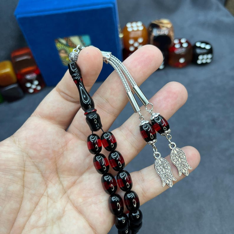 Black & Red Stripe Prayer Beads Turkish Tasbih, Islamic Gift for Men ...