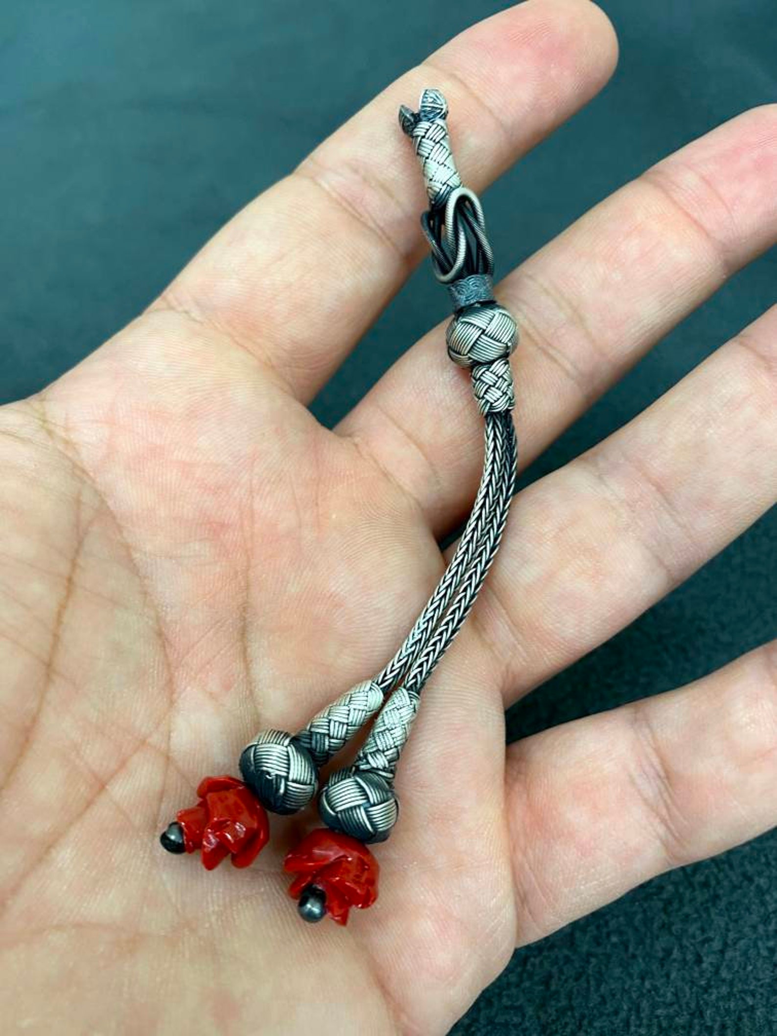 Silver Knitted Tasbih Tassel Rose, Kazaziye Tesbih Tassel, Rosary ...