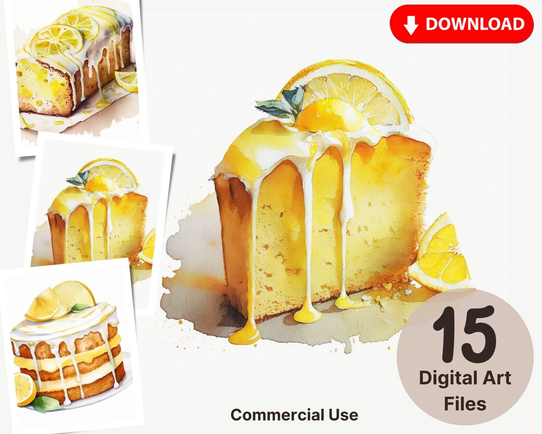 Watercolor Lemon Cakes Clipart 15 Printable Arts Digital - Etsy