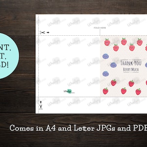Printable Thank You Card Cute Berry Characters Instant Download PDF JPG ...