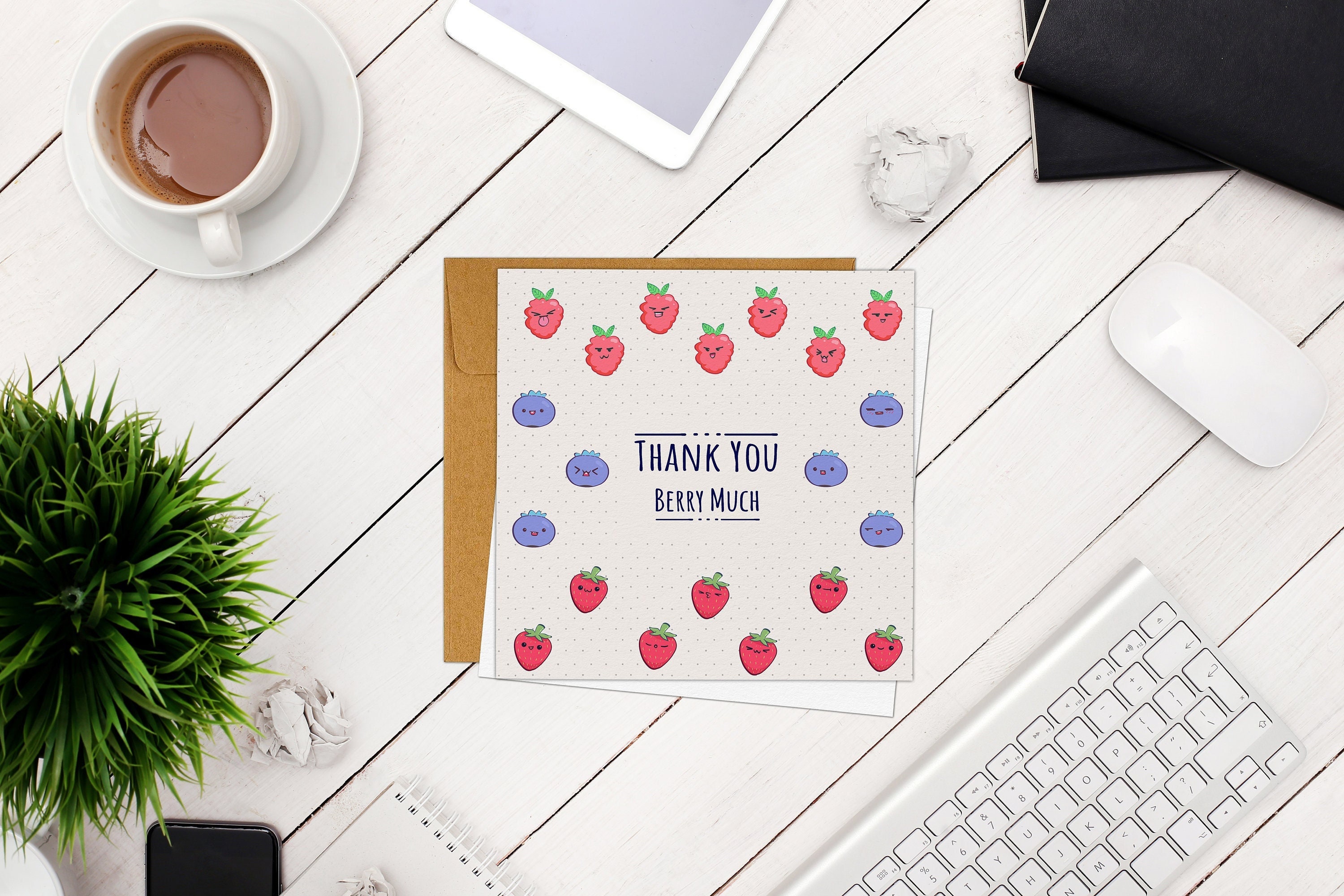 Printable Thank You Card Cute Berry Characters Instant Download PDF JPG ...