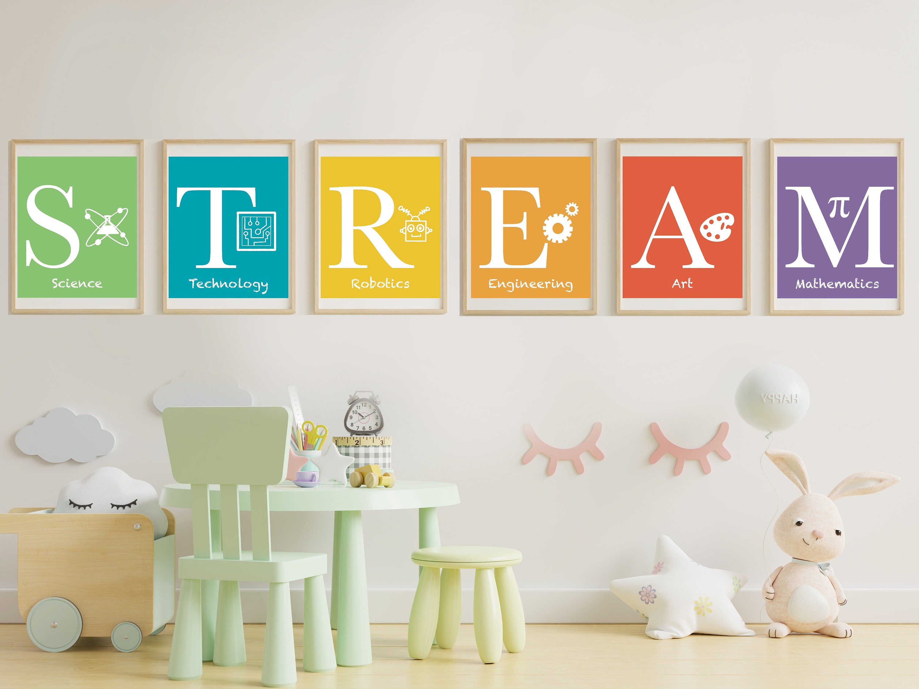 6 pieces poster set Stream School Poster Science Technology Robotics ...