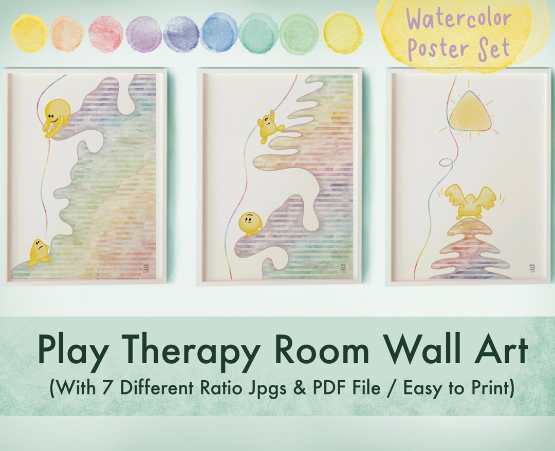 Watercolor Gender Neutral Play Therapy Room Wall Art , Play Therapy ...