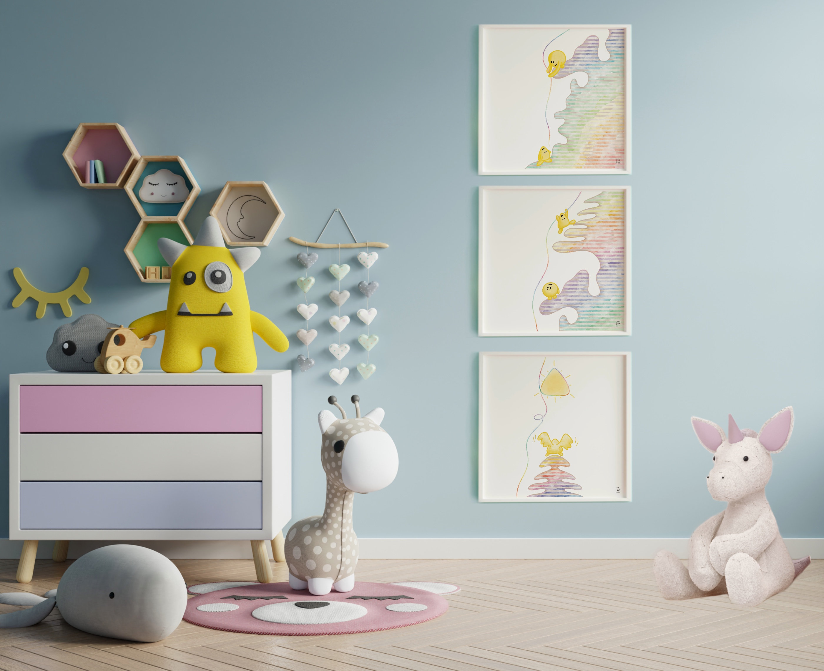 Watercolor Gender Neutral Play Therapy Room Wall Art , Play Therapy ...