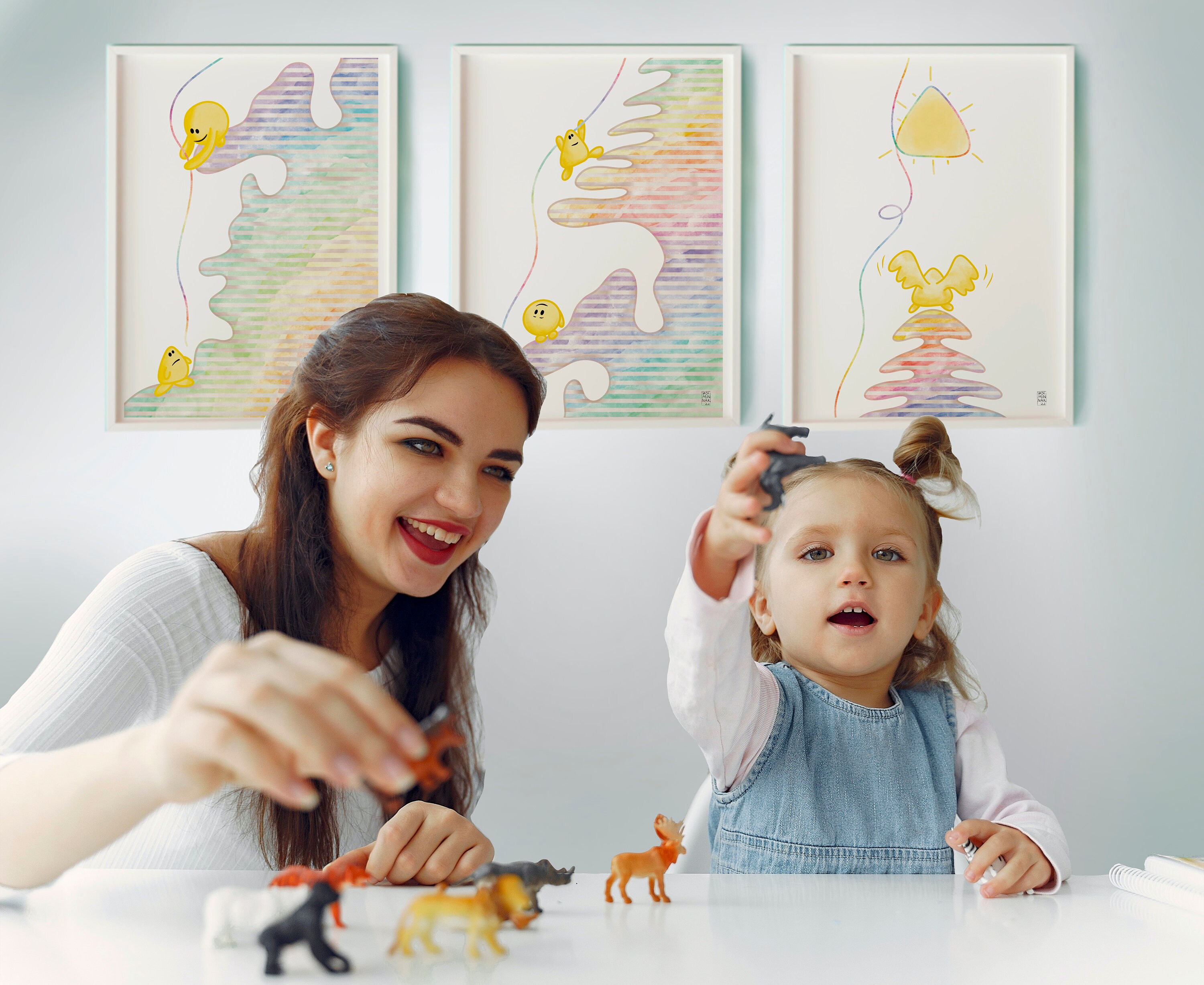 Watercolor Gender Neutral Play Therapy Room Wall Art , Play Therapy ...