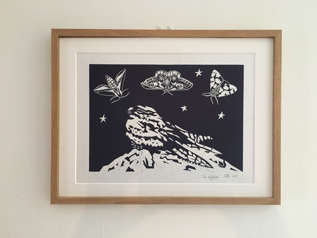 Nightjar Lino Print: Handmade Bird Art, Dorset Garden - Etsy