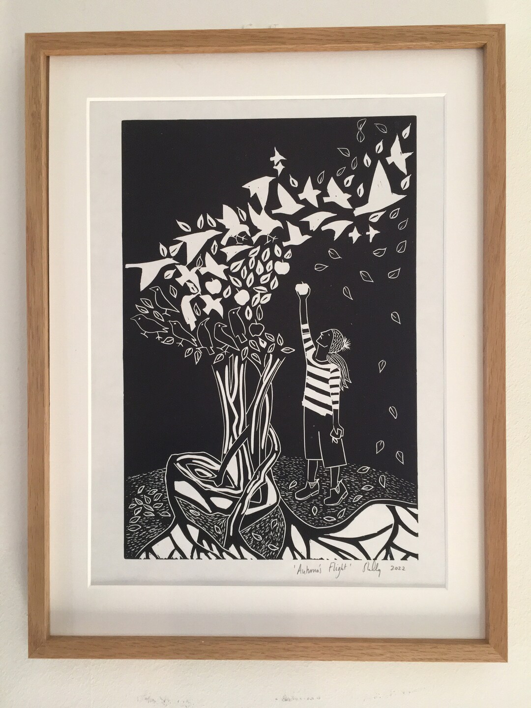 Autumn Birds Lino Print: Hand-cut Apple Tree Art, Harvest, Crows, Rooks ...