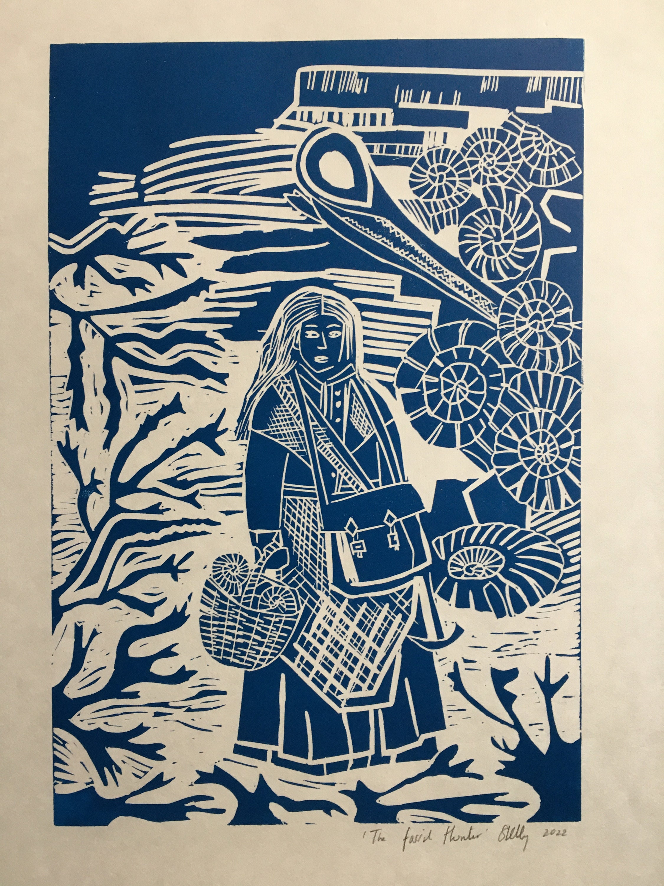 The Fossil Hunter Original Lino Print - Etsy