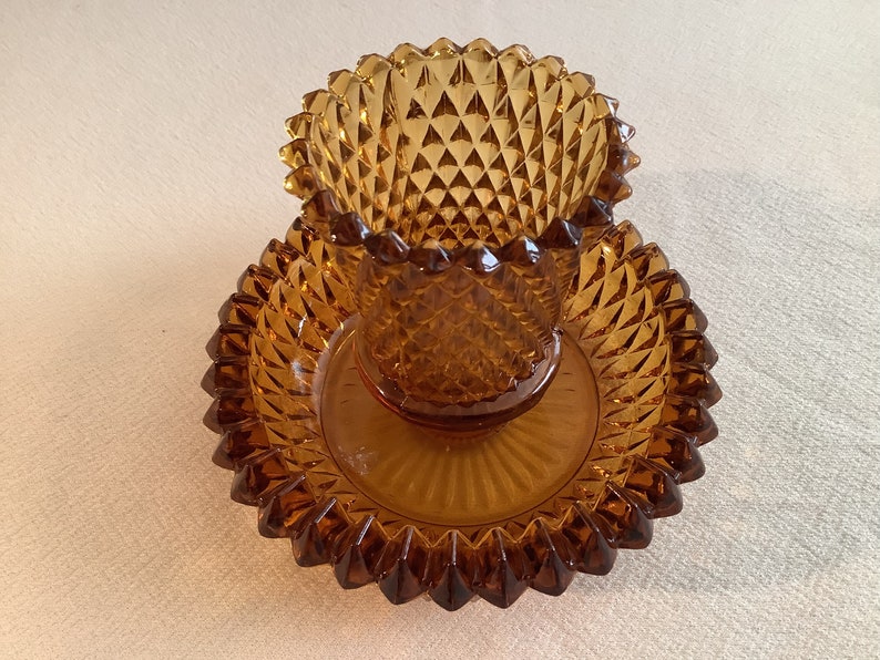 Vintage Indiana Glass Amber Diamond Point Pattern Candle - Etsy