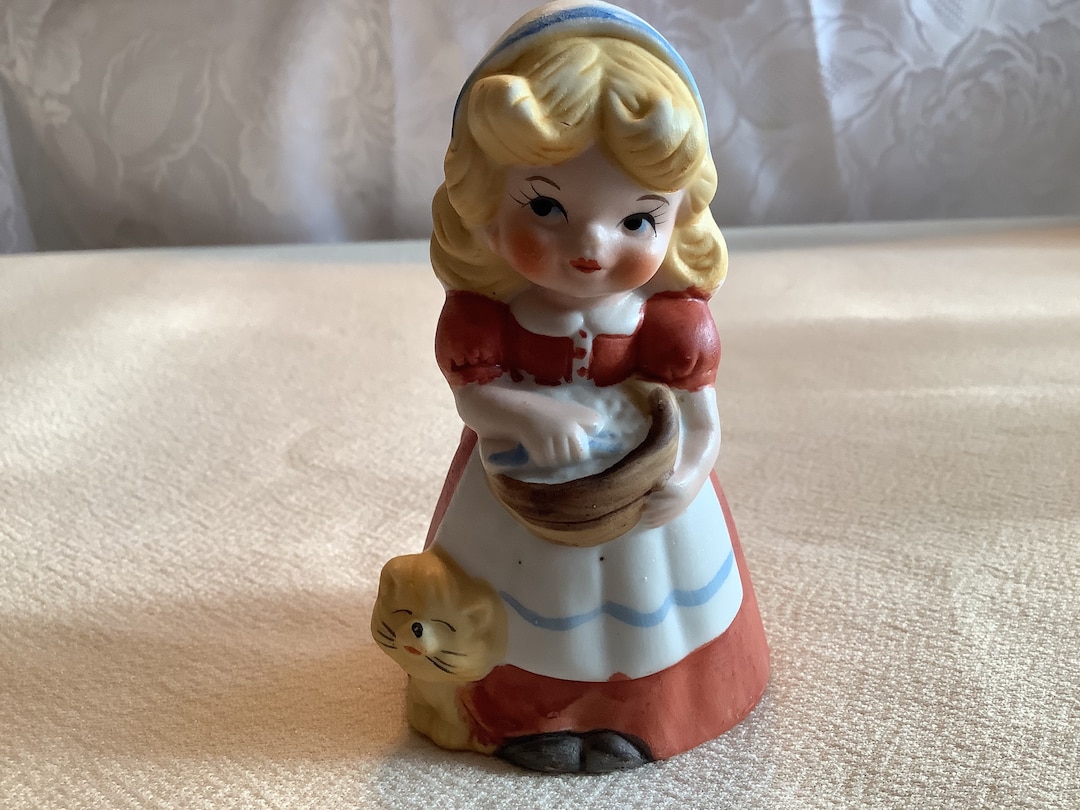 Vintage Jasco Merri Bells Girl With Cat Bisque Porcelain Bell Figurine ...