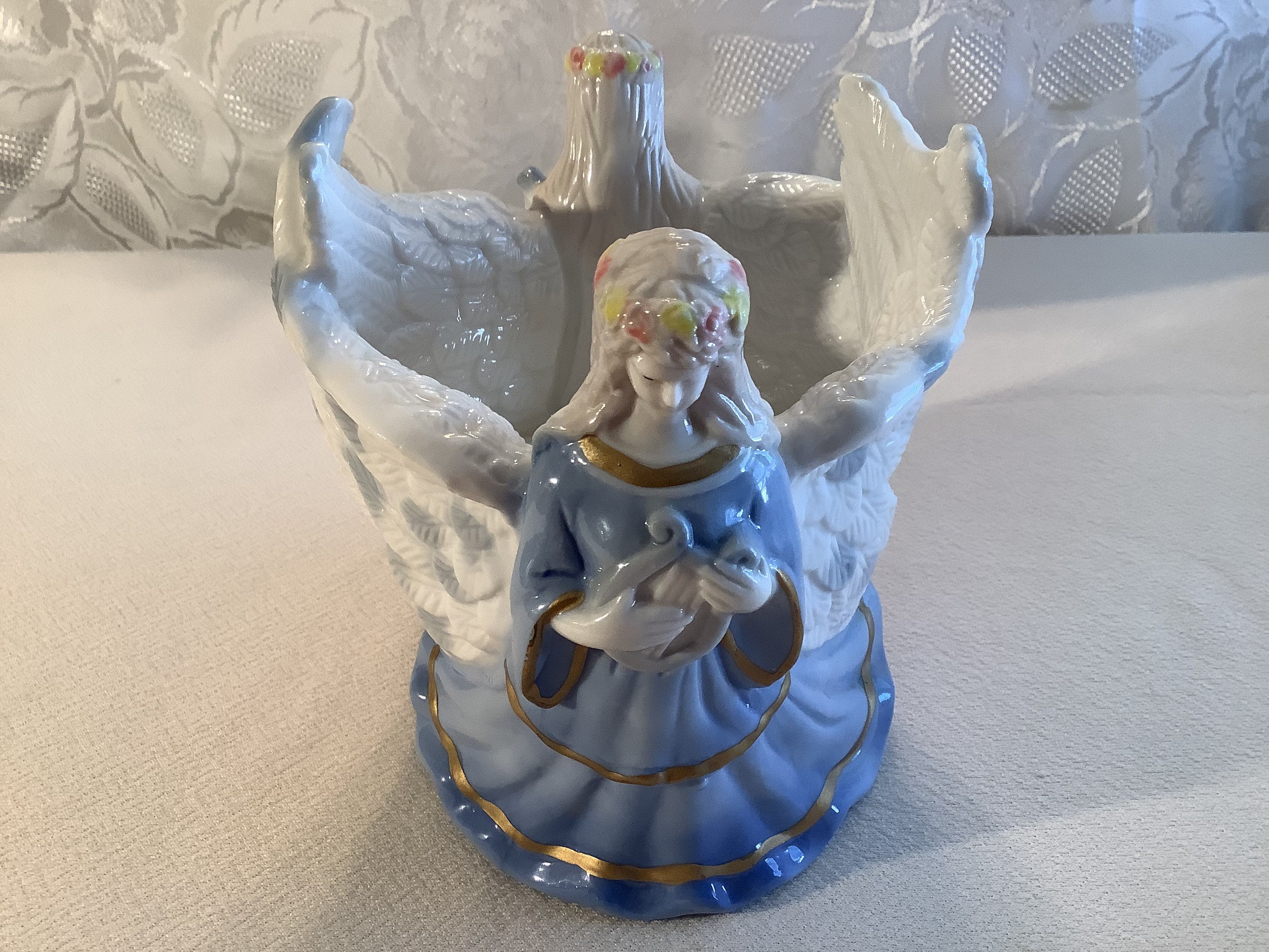 Vintage White Ceramic Planter or Vase With Two Angels Holding Musical ...