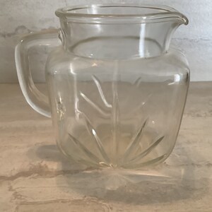 Vintage Federal Glass Clear Glass Square Shaped Pitcher With Starburst ...