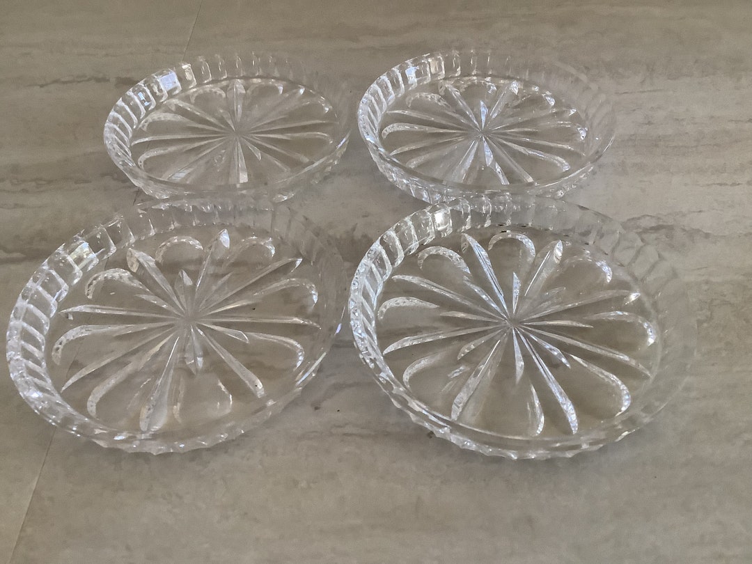 Vintage Clear Glass Drink Coasters With Ridged Design And Star Center Set Of 4 Coasters Etsy
