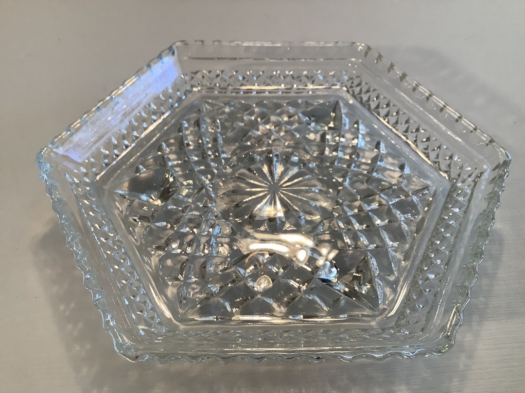 Vintage Anchor Hocking Wexford Clear Glass Footed Hexagonal - Etsy