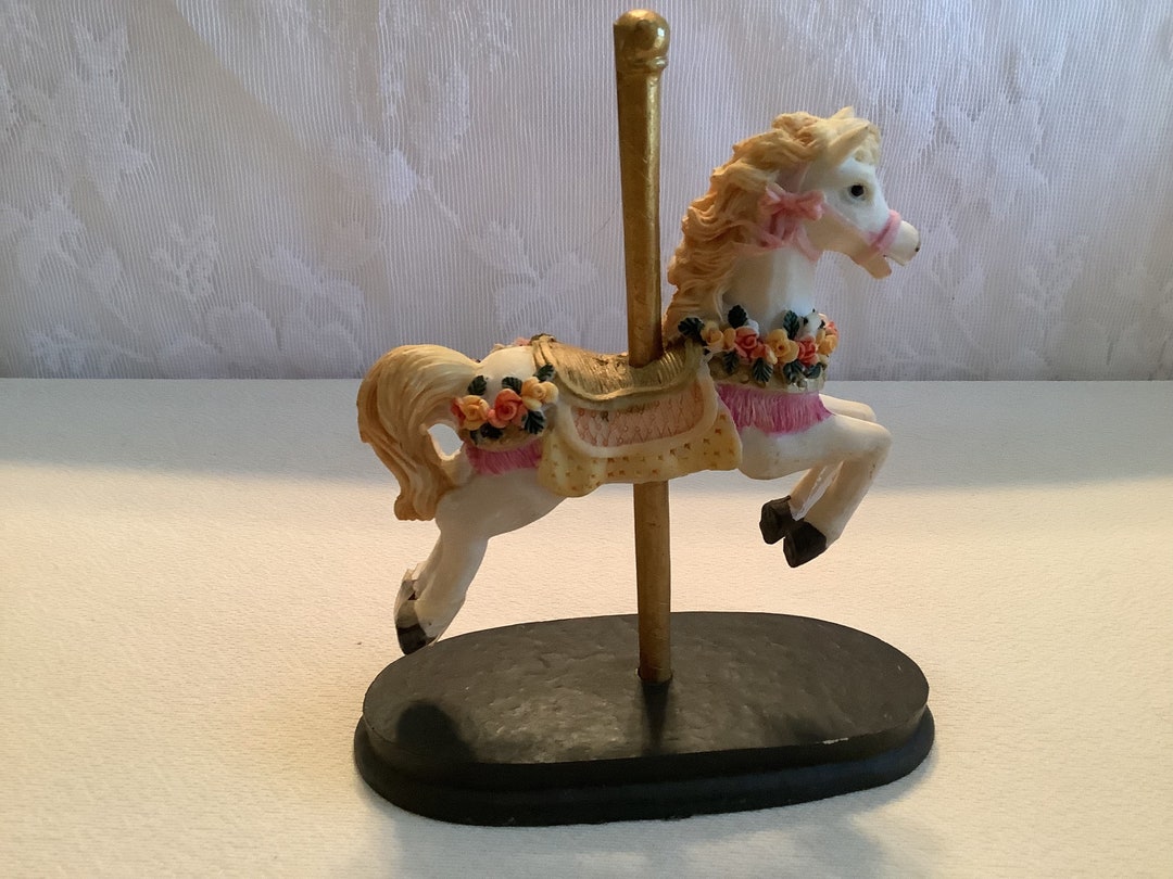Vintage Carousel Horse Figurine With Golden Mane and Tail, Gold Saddle ...