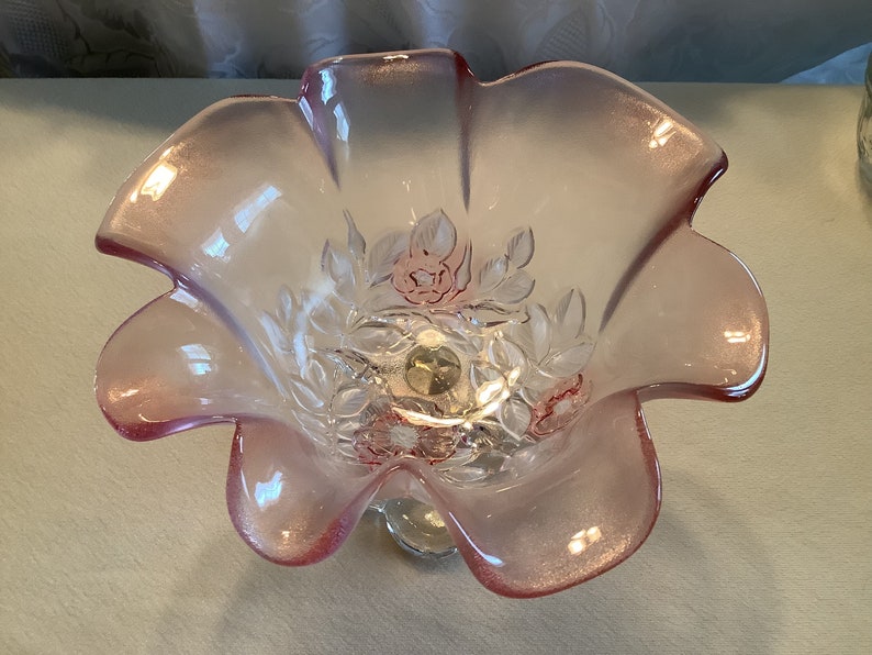 Vintage Mikasa Rosella Pattern Pink and Frosted Glass Footed Candy or ...