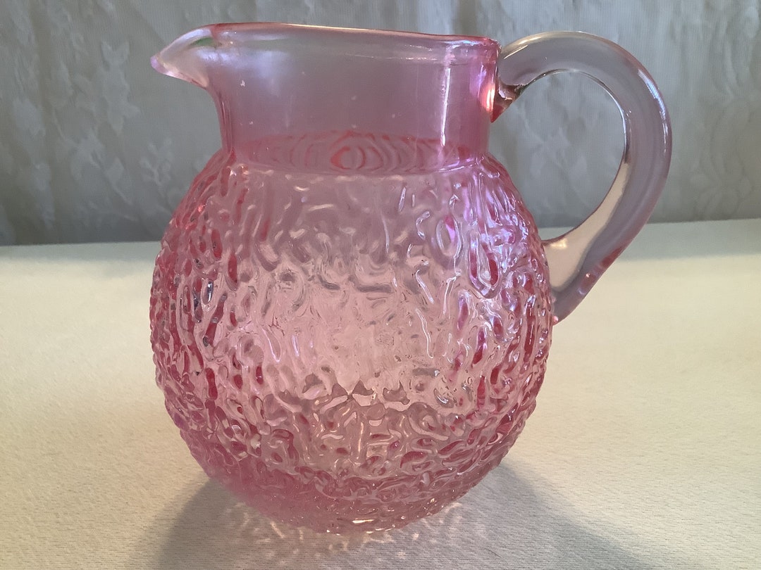 Vintage Teleflora Gifts Pink Glass Beverage Pitcher With a Pebble ...