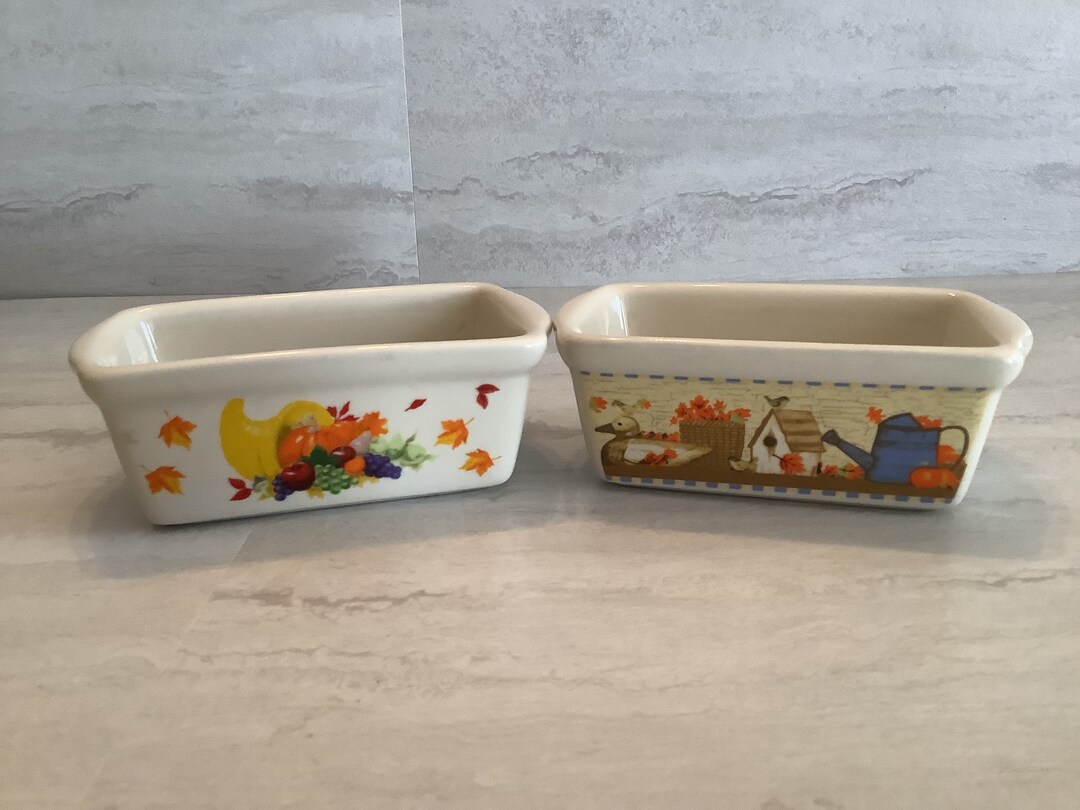 Vintage Garden Ridge Fall Thanksgiving Holiday White Ceramic Mini Loaf ...
