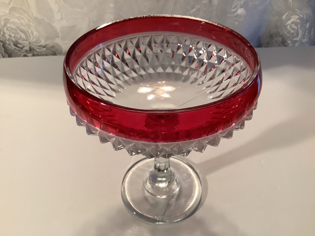 Vintage Indiana Glass Diamond Point Ruby Pattern Pedestal Etsy