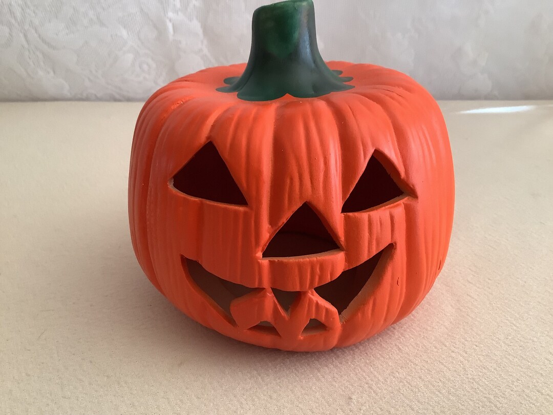 Vintage Halloween Jack O’ Lantern Orange Ceramic Carved Pumpkin Shaped ...