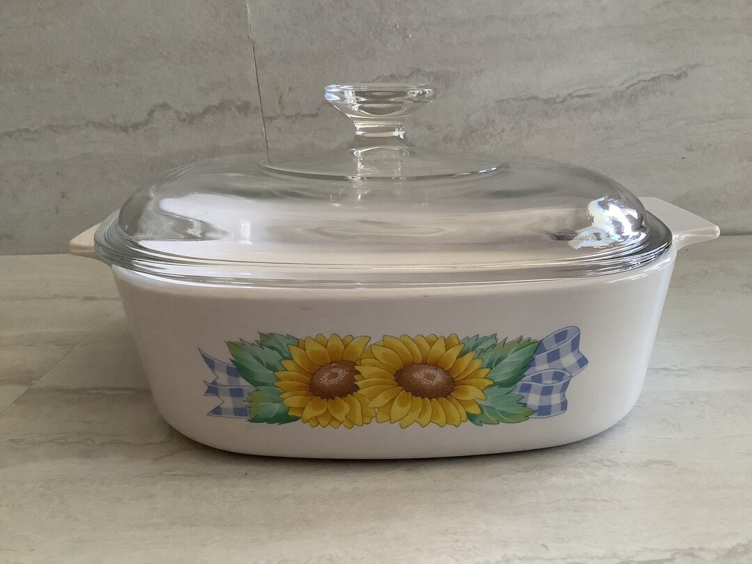 Vintage Corning Ware Sunsations Pattern 2 Qt Square Casserole A-2-B With Lid A-9-C. Yellow ...