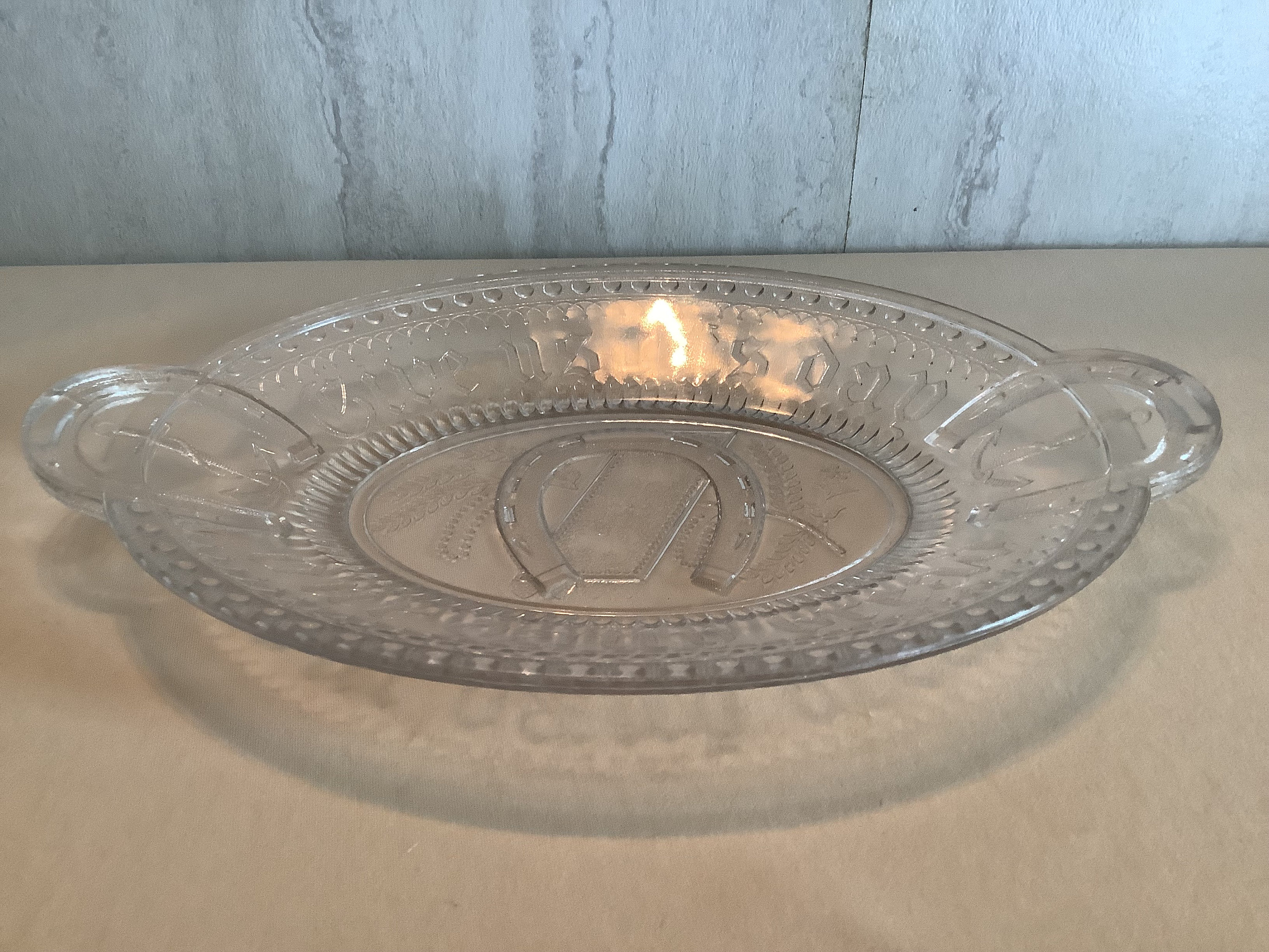 Vintage Adams & Co. Good Luck Pattern Clear Glass Oval Bread Tray ...