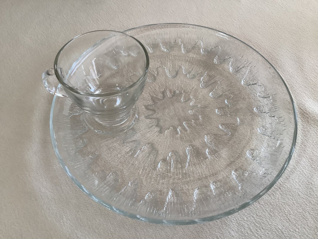 Vintage Indiana Glass Sunburst Pattern Clear Glass Snack Plate With ...