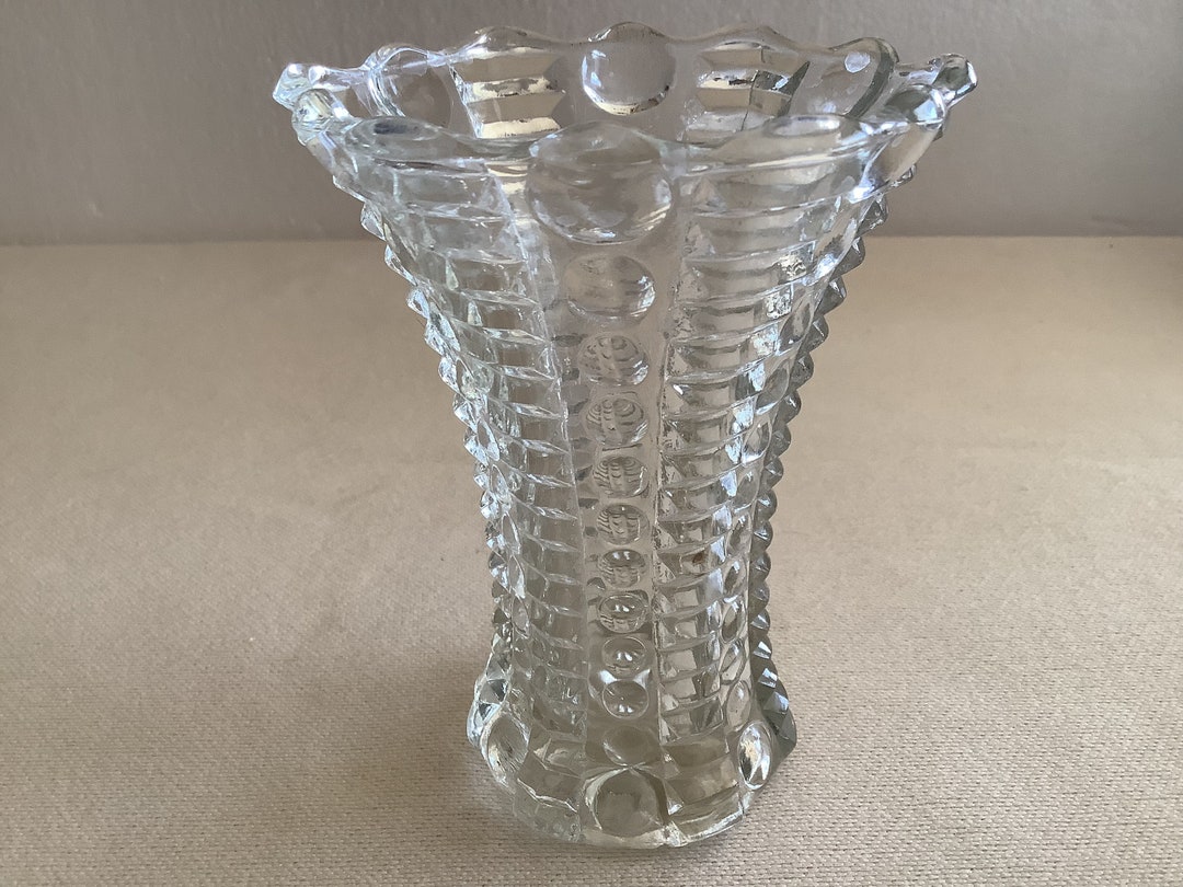 Vintage Indiana Glass Mayflower Clear Pattern Clear Glass Flower Vase ...