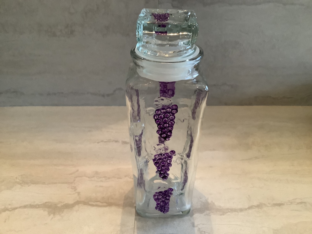 Vintage Clear Glass Canister Jar With Embossed Purple Grape Cluster and ...