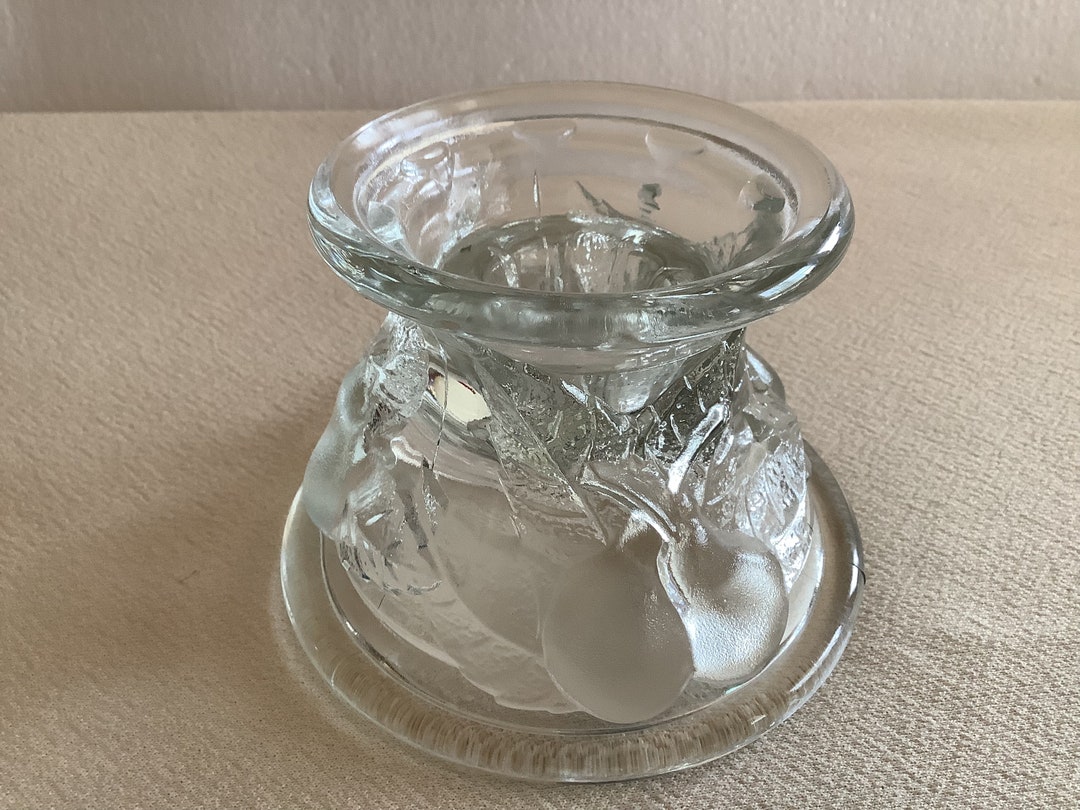 Vintage Teleflora Glass Clear and Frosted Glass Taper Candle Holder ...