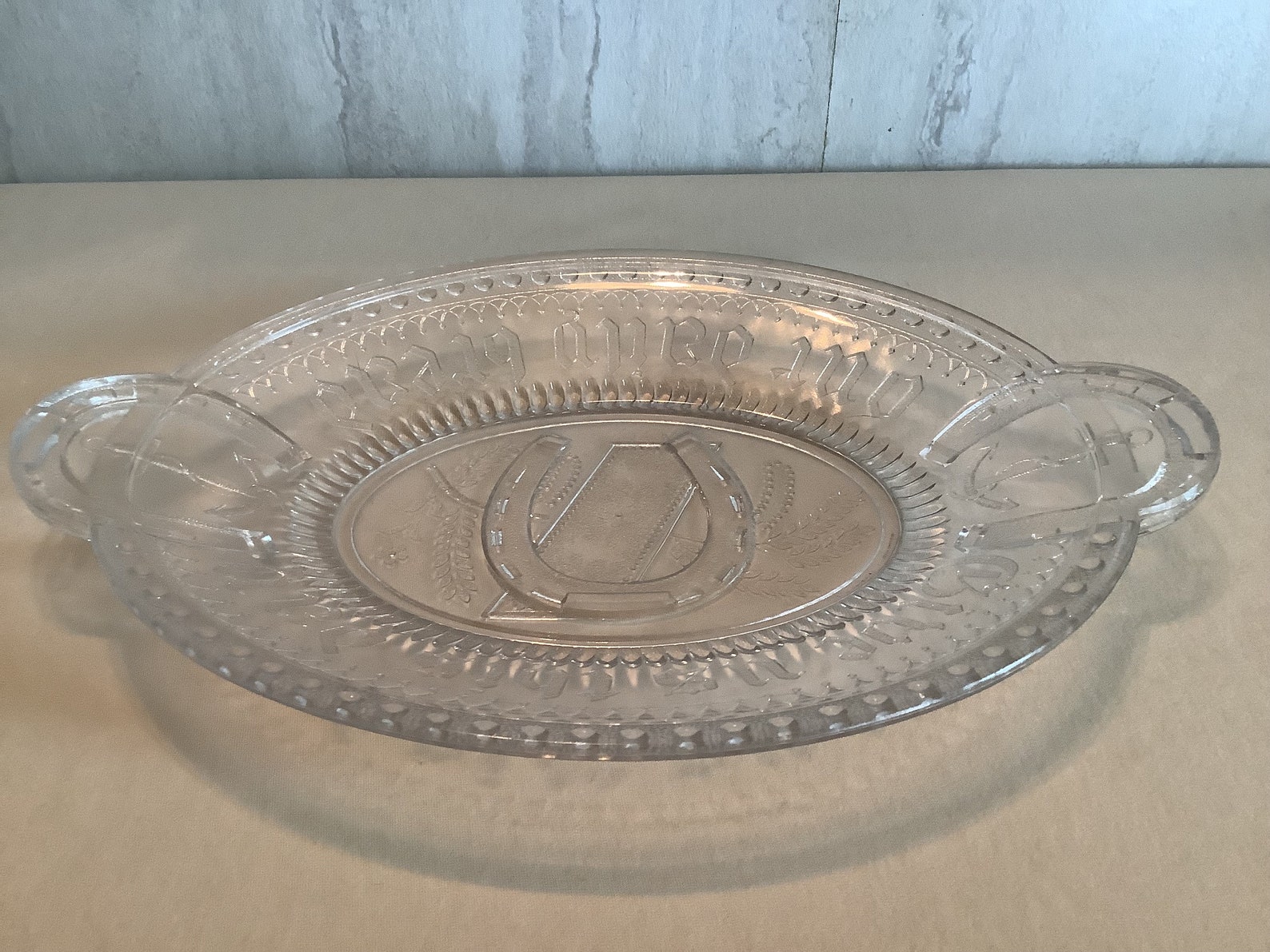 Vintage Adams & Co. Good Luck Pattern Clear Glass Oval Bread Tray ...