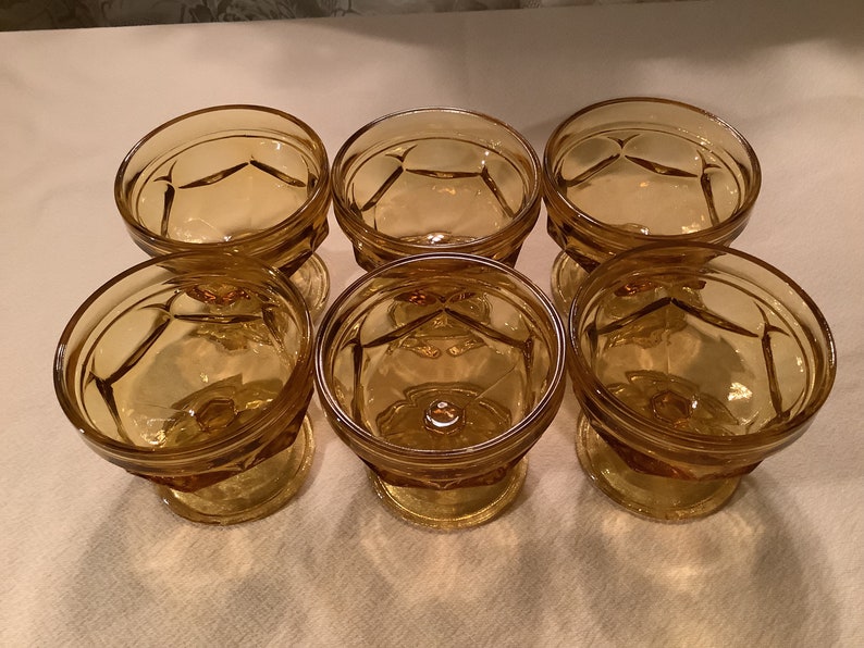 Vintage Anchor Hocking Fairfield Amber Pattern Low Sherbet Pressed